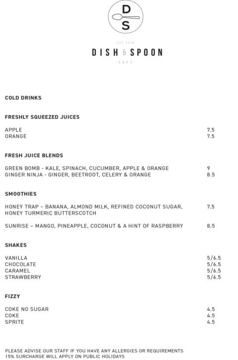 Our Menu | Dish and Spoon Café