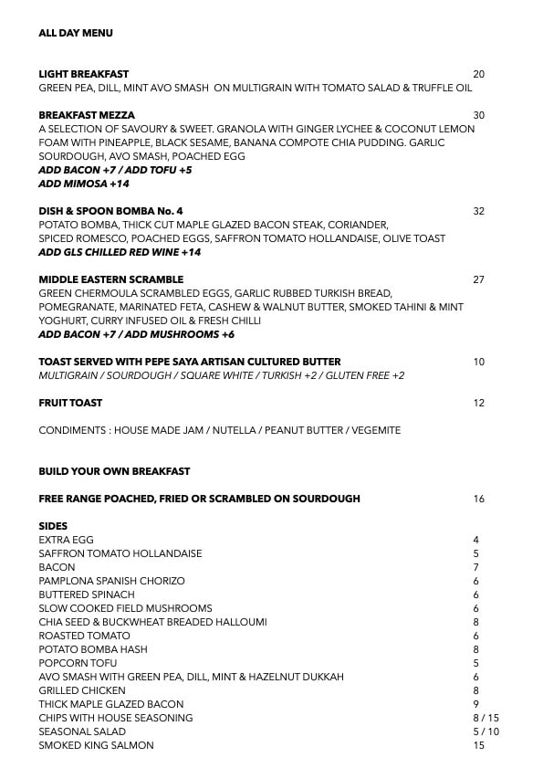 Our Menu | Dish and Spoon Café